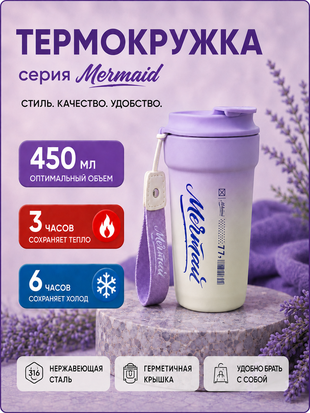 Термокружка (термос) для кофе и чая автомобильная 450 мл кружка-термос