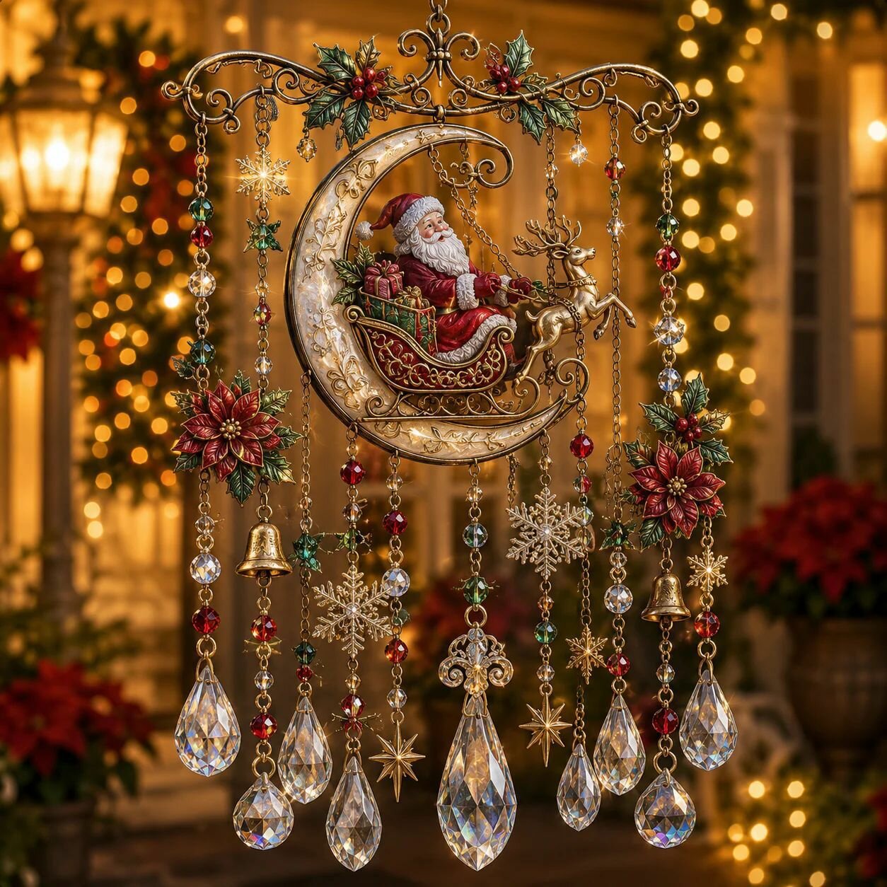 Christmas Wind ChimeРождественские раскрашенные колокольчики для ловца солнечного света，20cm