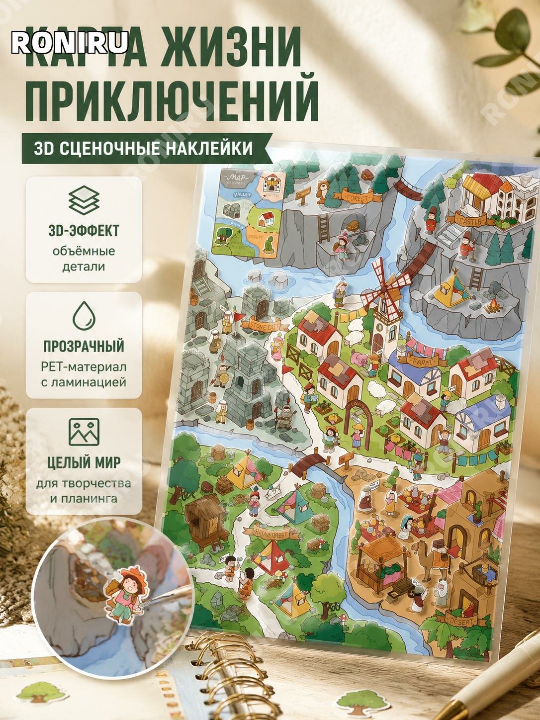 PET-стикеры для скрапбукинга Карта жизненных приключений, ламинированные,21×28 см
