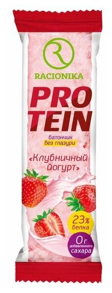 Рационика протеин батончик высокобелковый неглазированный со вкусом Клубничный йогурт 45г