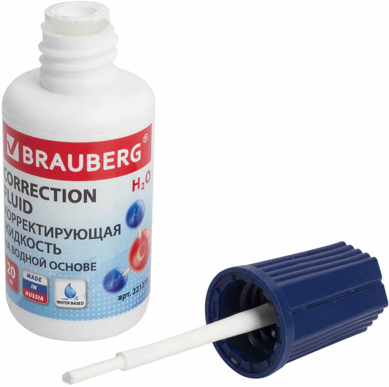 Упаковка 30 шт. Корректирующая жидкость BRAUBERG на водной основе, 20 мл, с кисточкой, 221270