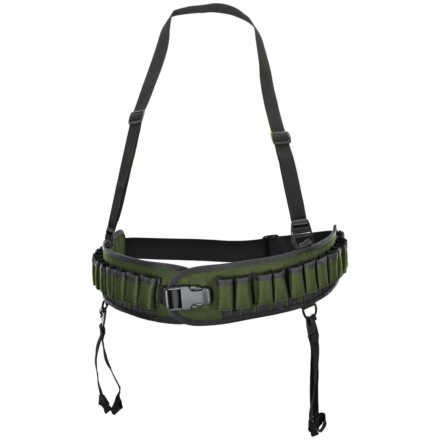 Патронташ Калибр 12 на 24 патрона открытый с подвесной системой, подвесы для дичи в комплекте ХСН хаки