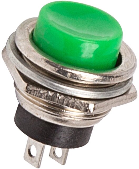 Набор Выключатель-кнопка Rexant OFF-ON d16.2, металл, зеленая 250В 2А (2с) (RWD-306) {36-3353} (2 шт)