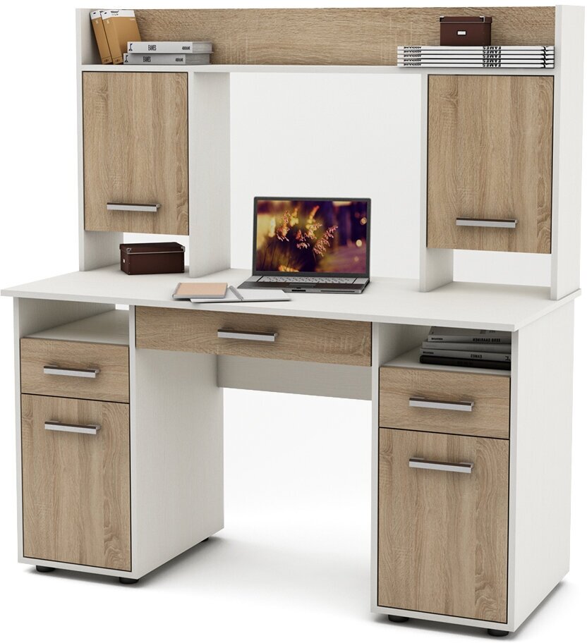 Стол письменный, стол компьютерный "Остин (Ливерпуль) 13Я" белое дерево/дуб сонома