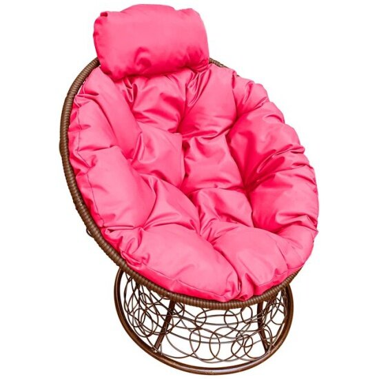 Садовое кресло M-group Папасан мини с ротангом коричневое + розовая подушка