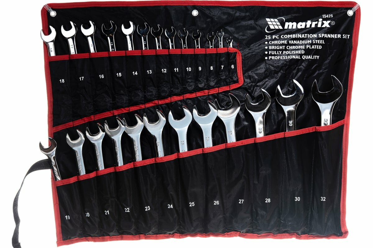 Набор комбинированных ключей, 6 - 32 мм, 25 шт, MATRIX 15425