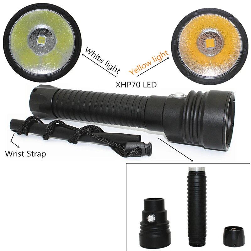 Фонарь Uranusfire XHP70.2 для дайвинга Yellow light, Without Battery