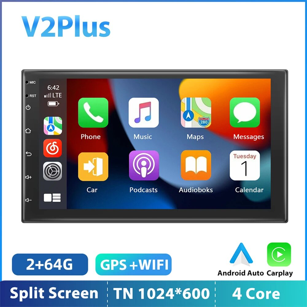Podofo 8G 256G Автомобильный радиоприемник GPS 2 din Android 11 Auto Carplay Универсальный 7 "для Volkswagen Nissan Hyundai Toyota Мультимедийный плеер 2 64G Carplay