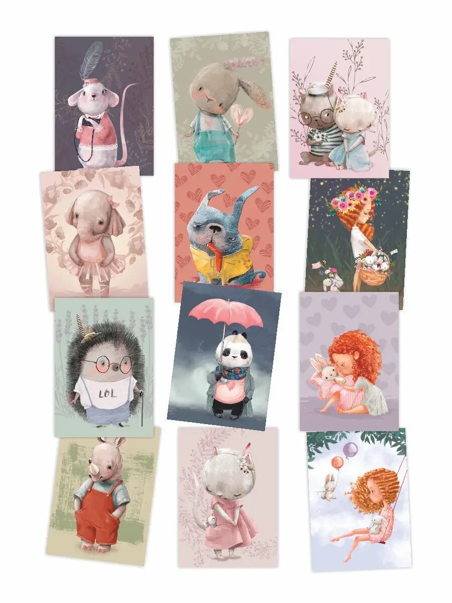 Открытки 12 шт. для посткроссинга №1 Е. Фарб