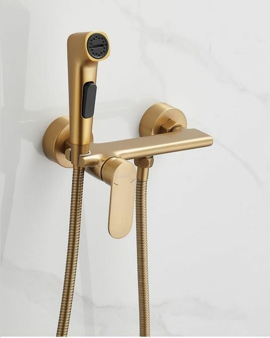 Смеситель c гигиенической лейкой для биде и унитаза, BELZ , латунь, золотой