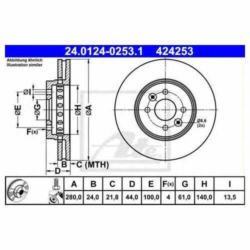 Тормозной диск передний Ate 24012402531 для Renault CAPTUR J5 H5, Clio, Dokker, Lodgy