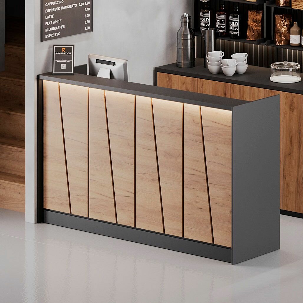 Барная стойка "3D" С Декором Черный/Дуб Вотан/ 1500х1200х600, С Подсветкой RGB