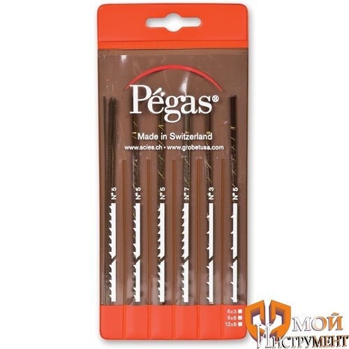 Пилки для лобзиков Pegas Пилки лобзиковые Pegas по дереву, 6 типов по 3 штуки