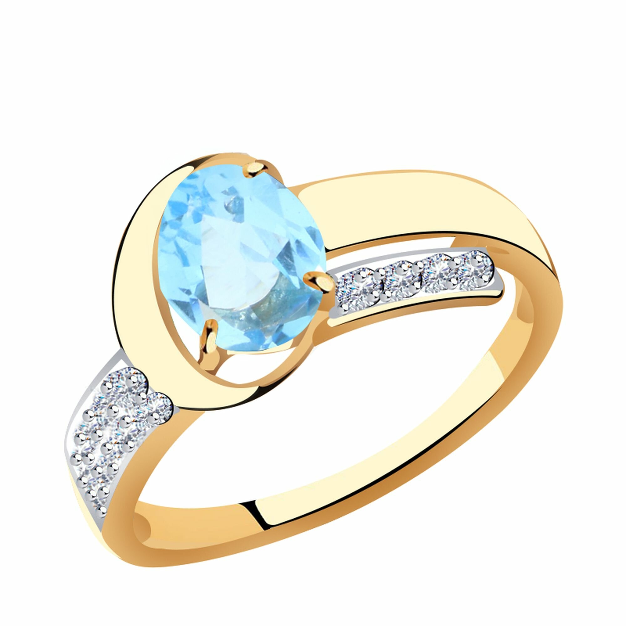 Кольцо, красное золото, 585 проба, топаз, фианит