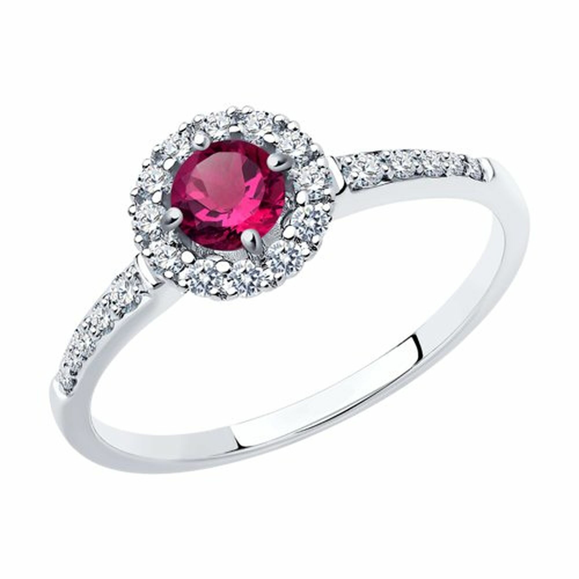 Кольцо, белое золото, 585 проба, рубин, бриллиант