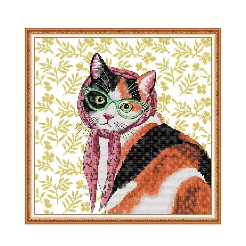 Набор для вышивки крестом "Кошка и мама" 14ct print canvas