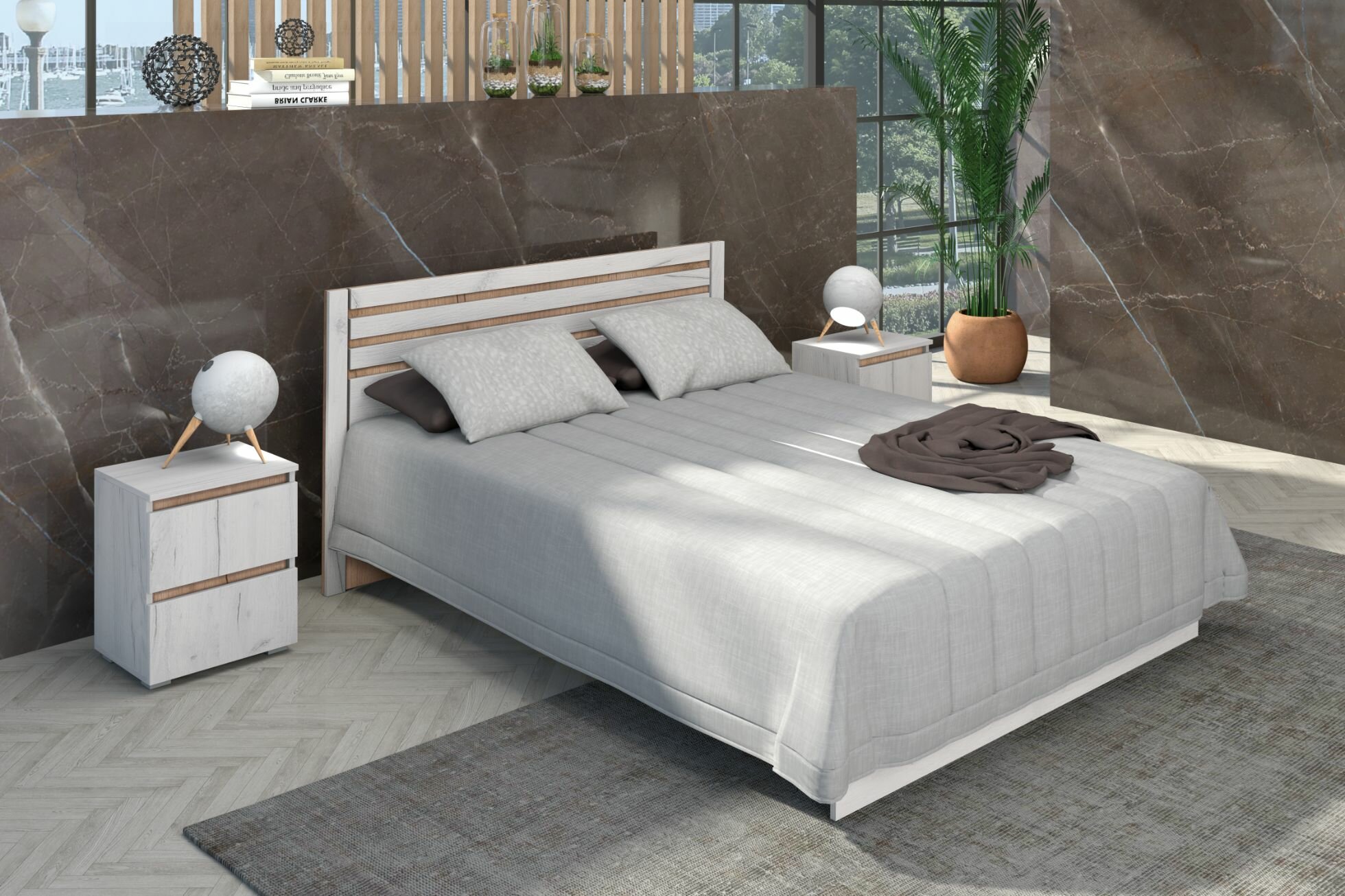 Комплект мебели для спальни Лиана Кровать 1,4 + тумбы Дуб Крафт Белый/Дуб Крафт Золотой