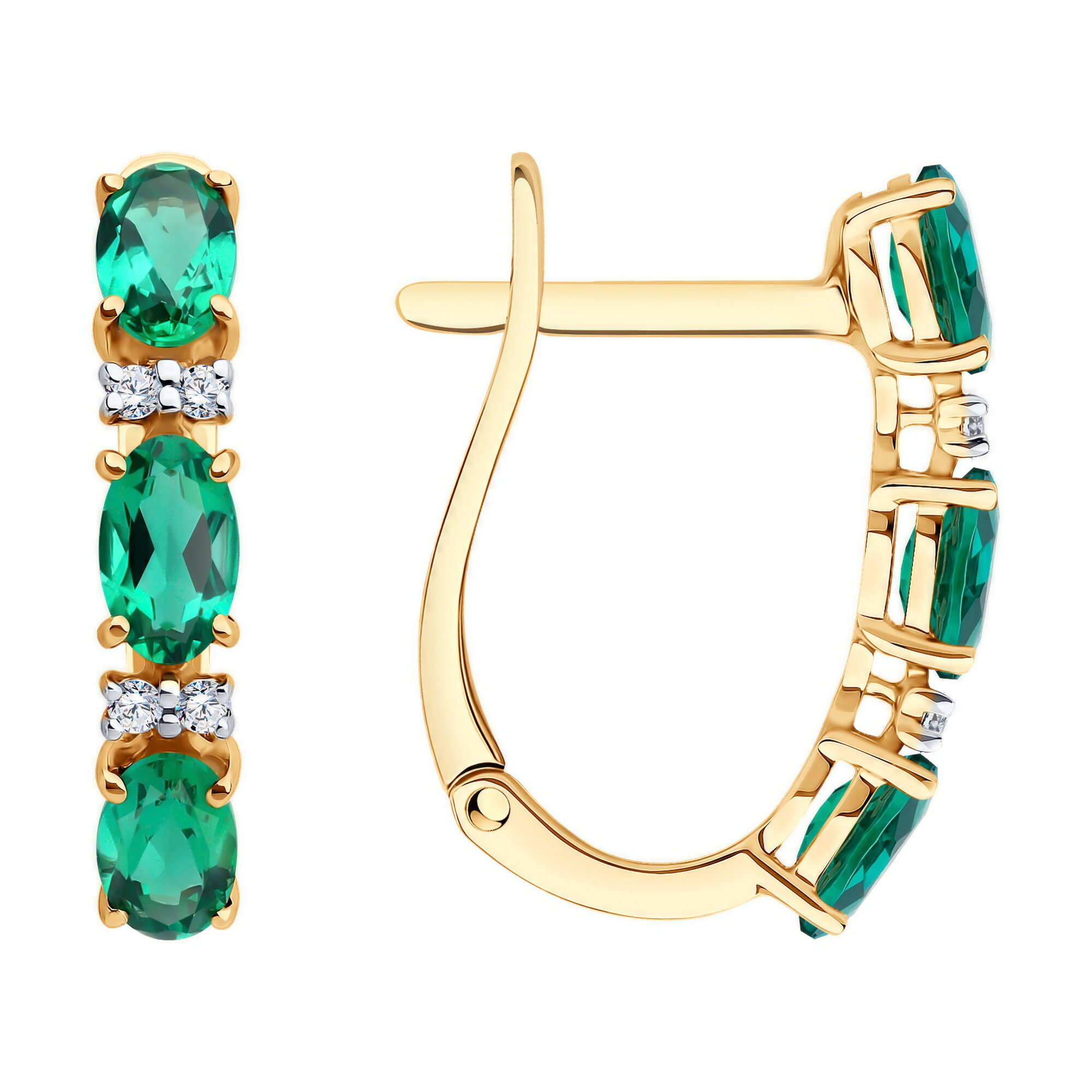 Серьги, красное золото, 585 проба, изумруд синтетический, бриллиант