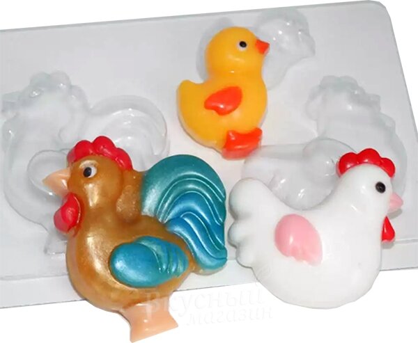 Молд для шоколада/мастики Петушиная семейка (Набор из 3 шт.)