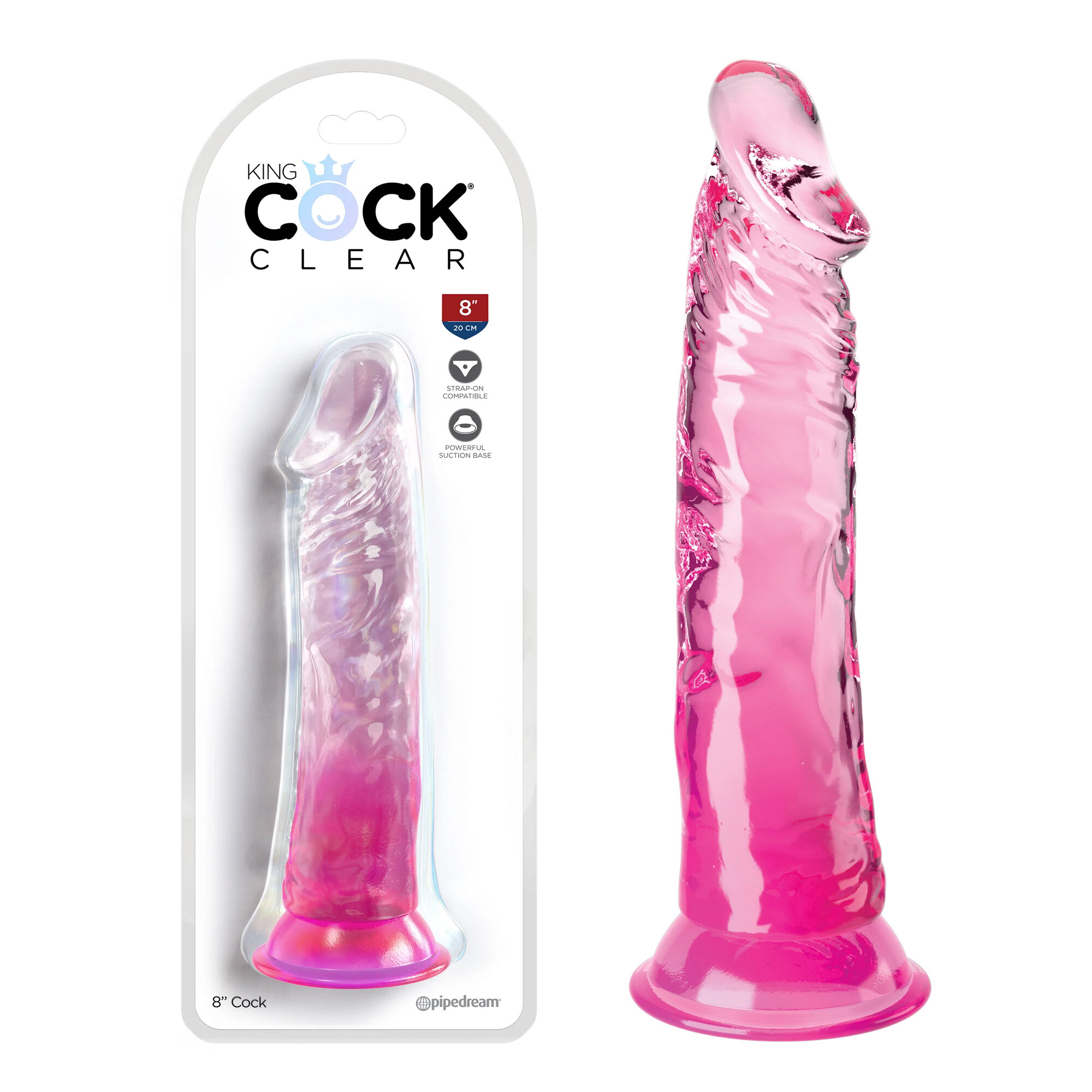 King Cock Clear 8" фаллоимитатор с присоской, прозрачный/розовый (21.8, Ø 4.6 см)
