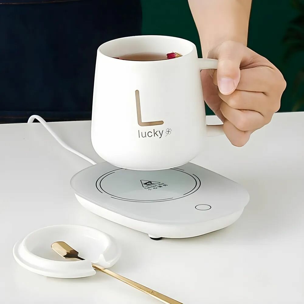 Подарочный набор Lucky кружка с подставкой для подогрева белый