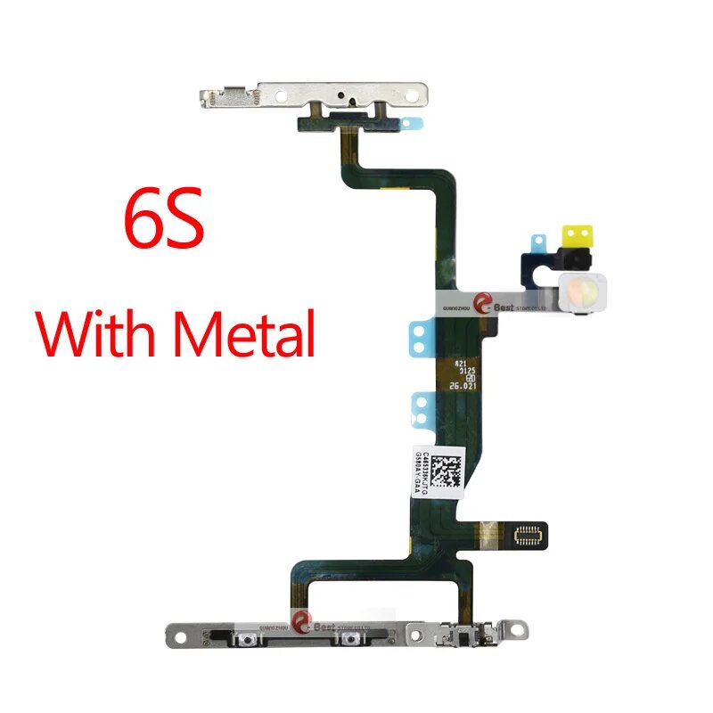 Гибкий кабель питания для iPhone 5G SE 6 6s 7 8 Plus 7G 8G 6G X XR XS MAX, кнопка отключения звука и громкости, ключ, гибкий кабель питания с металлическими деталями 6S Metal