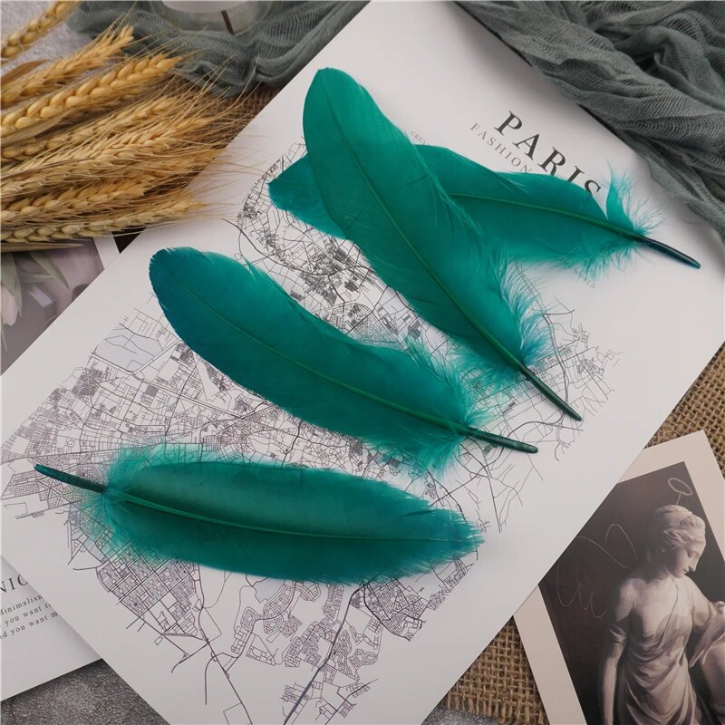 Окрашенные гусиные перья 15-20 см FlyReal Изумрудный, 20Pcs, Lake green