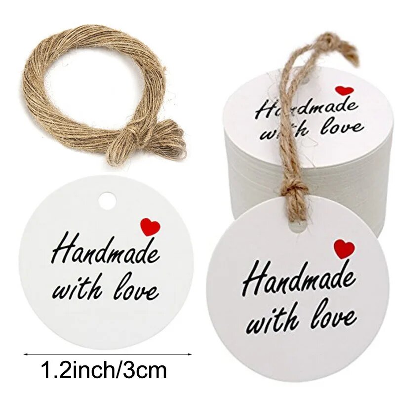 Бирки для подарков "Handmade with love", 3 см, 8 шт.