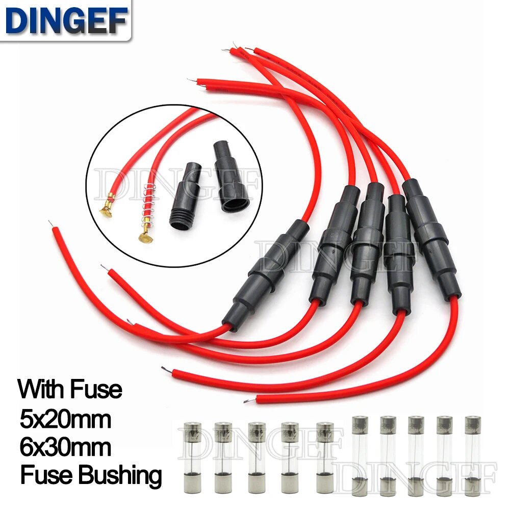 Стеклянный держатель предохранителя DNIGEF FUSE 5X20MM 6X30MM с проводом 15A, 6x30mm
