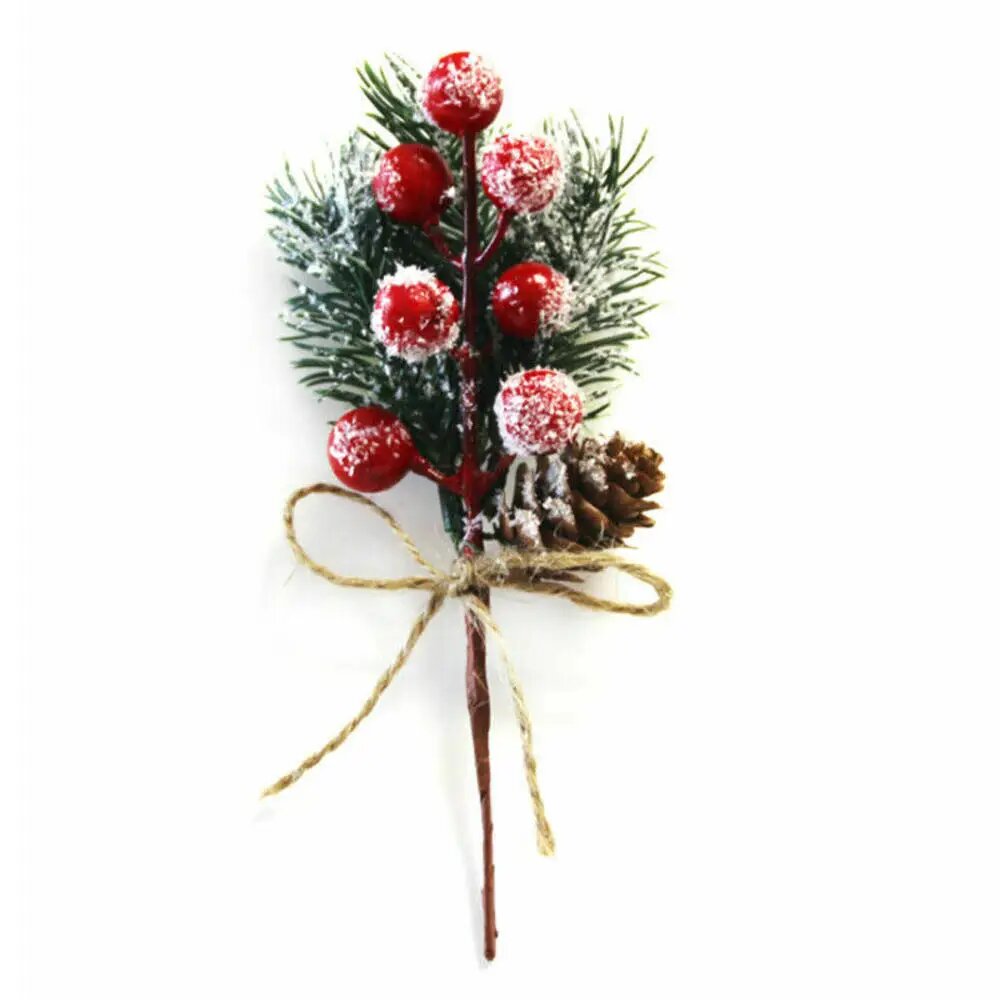 Искусственная веточка сосны с ягодами, Red 22cm