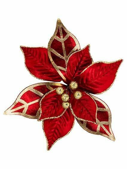 Новогоднее украшение цветок Феникс "Красный, Золото", На Клипсе, Из металла, 21х21х13 см (92432)