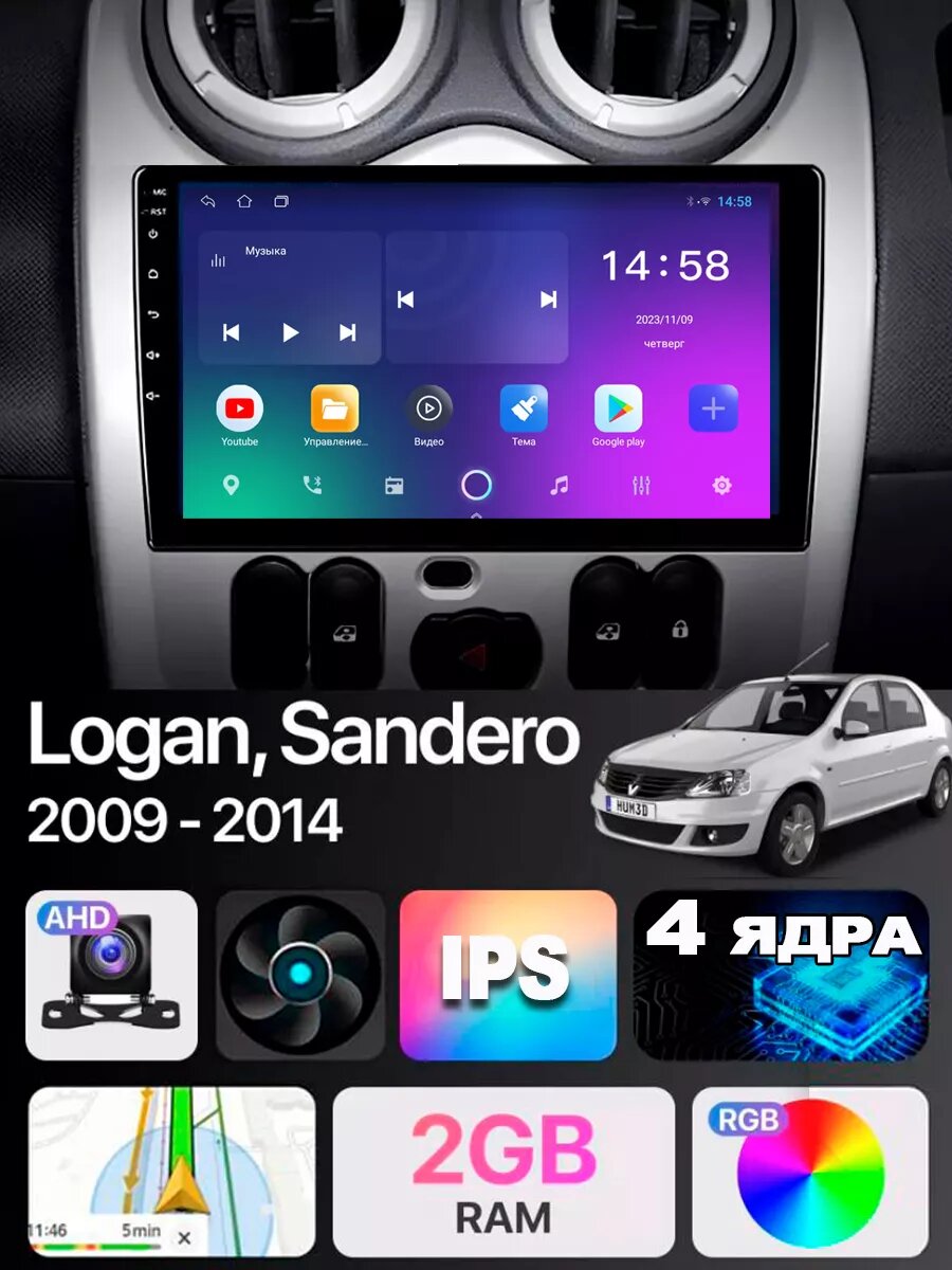 Автомагнитола TS7 Renault Logan, Sandero 2009- 2014 2/32Gb, Bluetooth, FM/AM, GPS