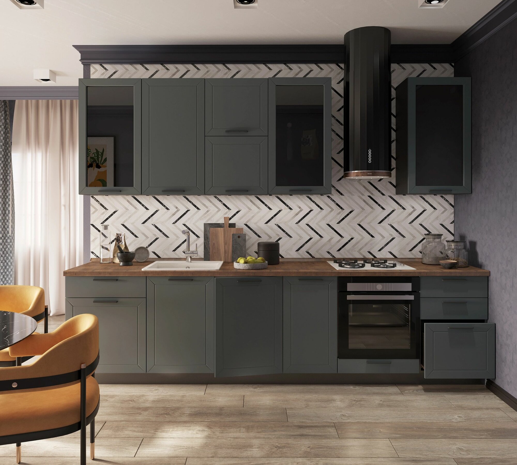 Кухонный гарнитур Глетчер Маренго Силк, 3000 мм