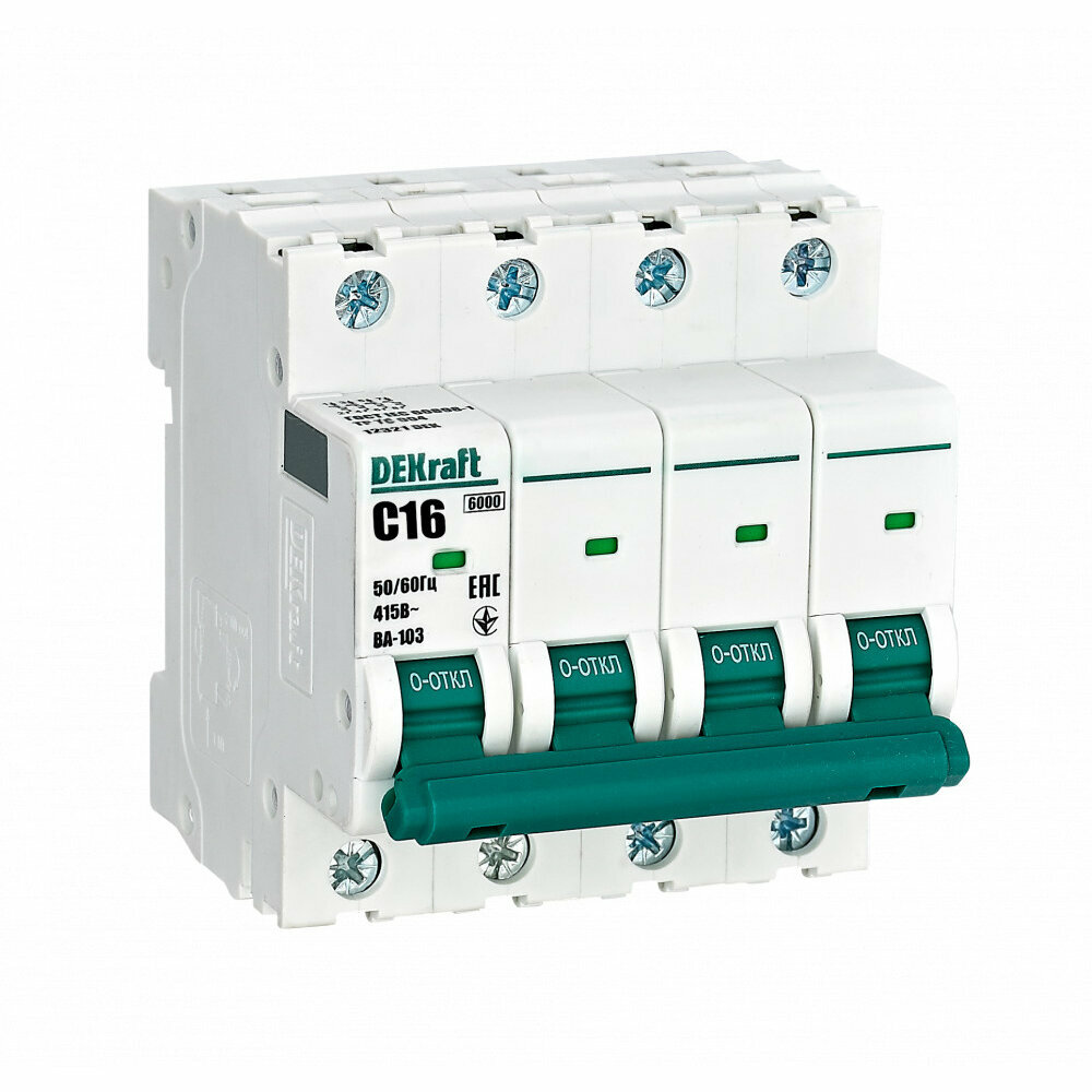 Dekraft Автоматический выключатель 4Р 16А х-ка C ВА-103 6кА, 12321DEK