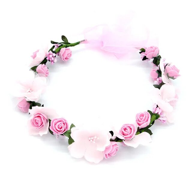 Розовый цветочный венок для волос, Color: Розовый, Metal color: 11