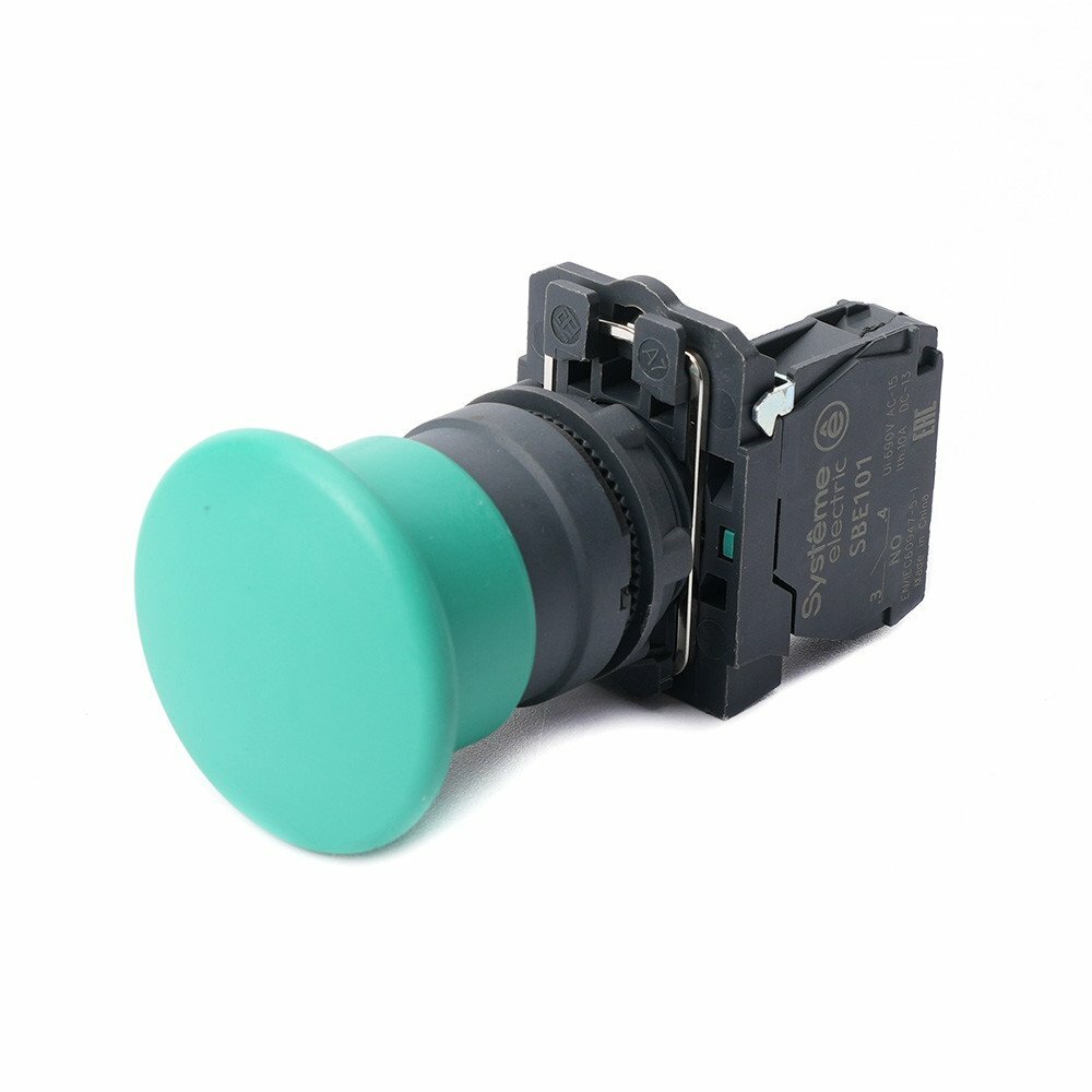 Systeme Electric Кнопка с гриб головкой SB5 в сборе 22мм 40мм зеленая с возвратом пластик 1НО, SB5AC31