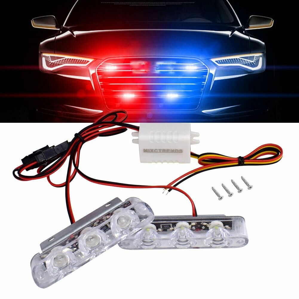 Стробоскопы BBAAMP, аварийные, мигалки, 2x3 LED, 12В, прозрачные