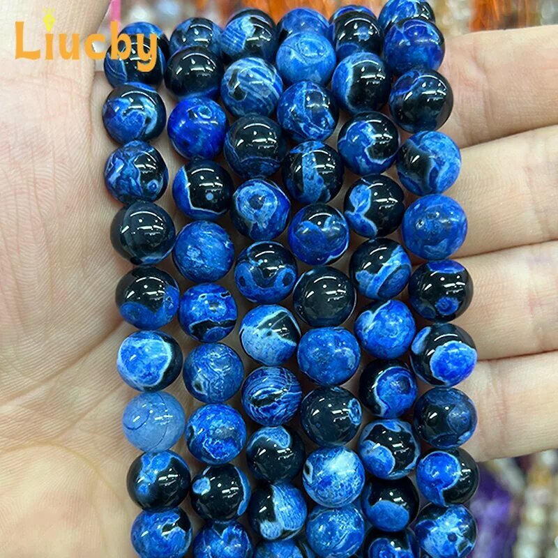 Бусины из темно-синего огня агата 6/8/10 мм 10mm-about 36pcs