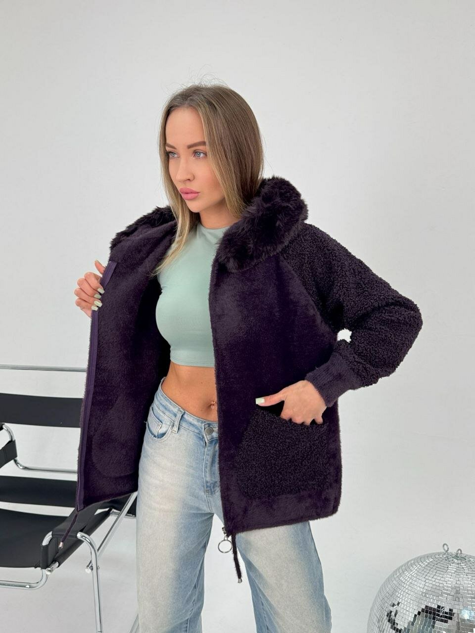 Кардиган  осенняя со съемным мехом 46-52