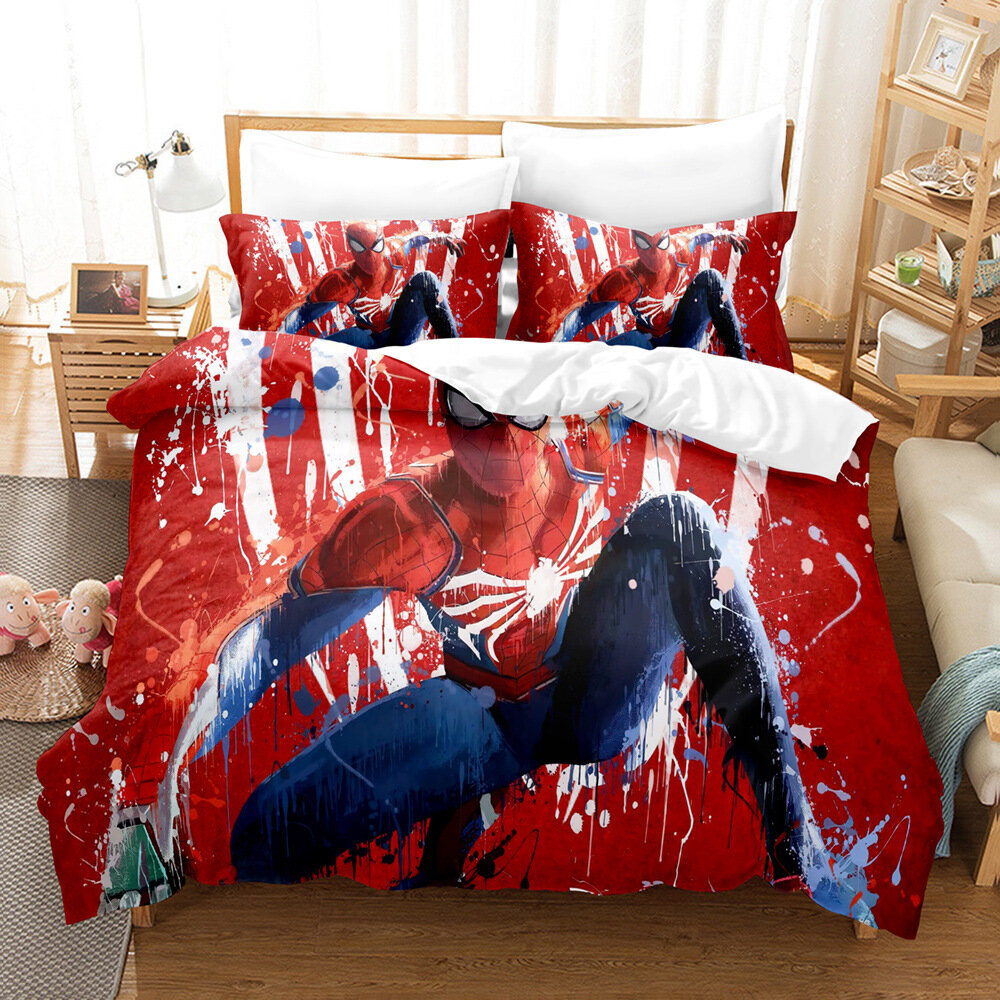 Комплект постельного белья из трех предметов с цифровой печатью «Человек-паук» для мальчиков с героями комиксов Marvel разных размеров