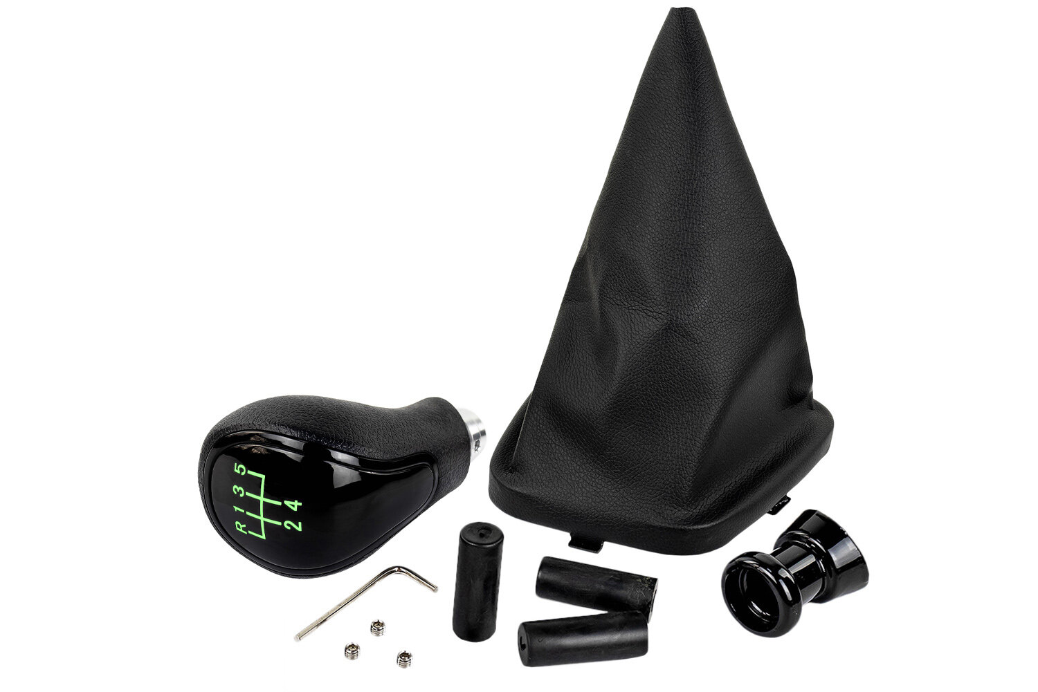 Ручка КПП черный лак, зеленая подсветка Sal-Man с пыльником на на ВАЗ 2110, 2111, 2112