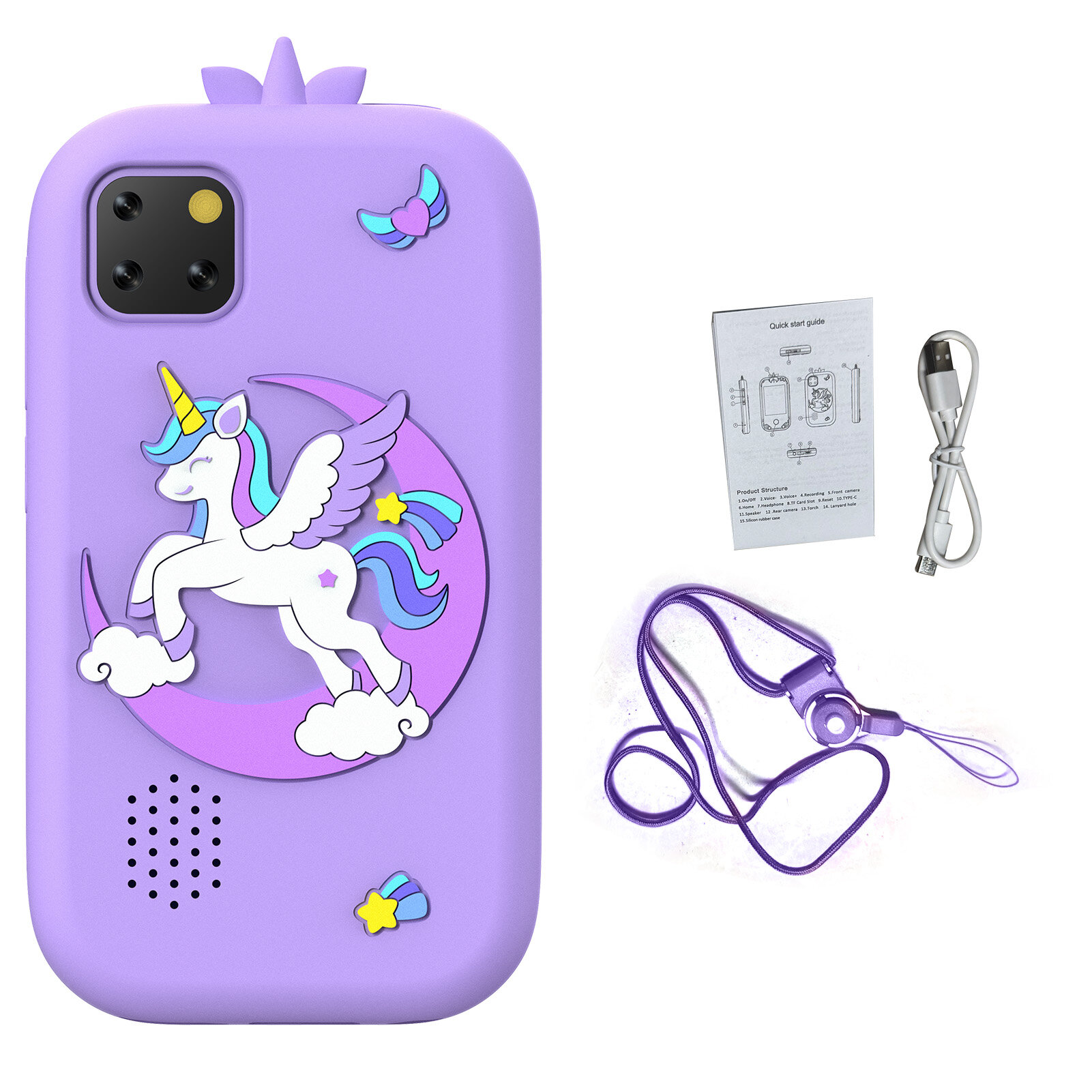 Детский смартфон с 2,8-дюймовым сенсорным экраном и игровой камерой, MP3/MP4-плеером, встроенной памятью 32 ГБ, фиолетовый