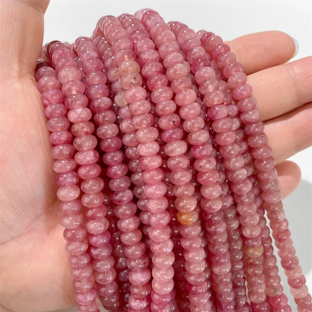 Натуральные бусины из халцедона и нефрита Vinswet 5x8 мм Розовый, about 75-77 pcs, 40 Chalcedony