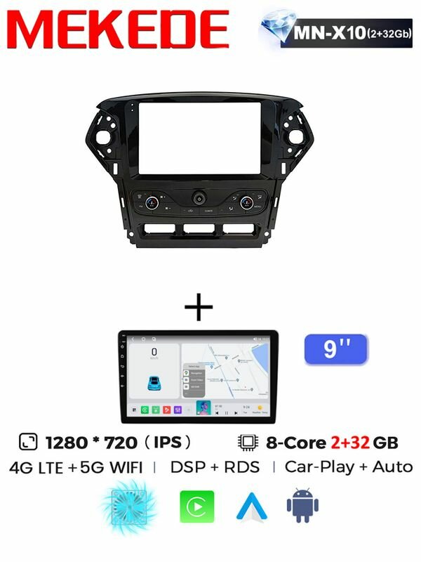 Магнитола 9" Mekede MN X10 Pro 2/32 Gb Ford Mondeo 4 2011-2014 с климатом carplay