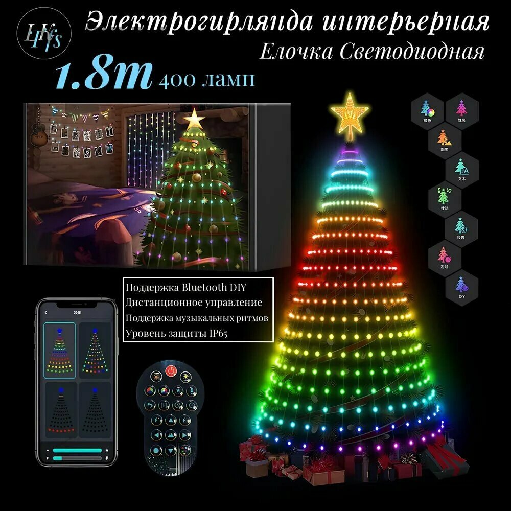 TXCESDDA Электрогирлянда интерьерная Елочки Светодиодная 400 ламп, 1.80 м, 1 шт