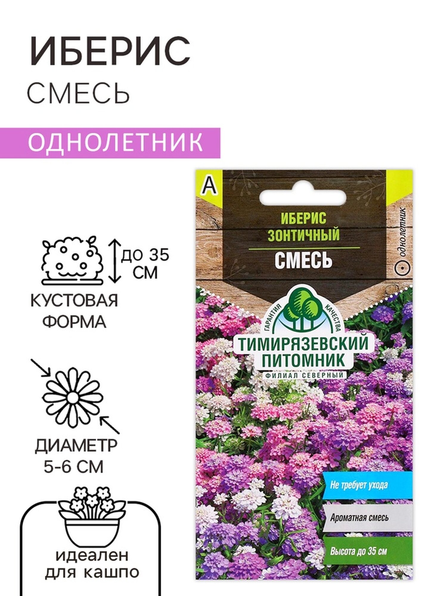 Семена цветов Тимирязевский питомник Иберис "Cмесь", 0.1 грамм