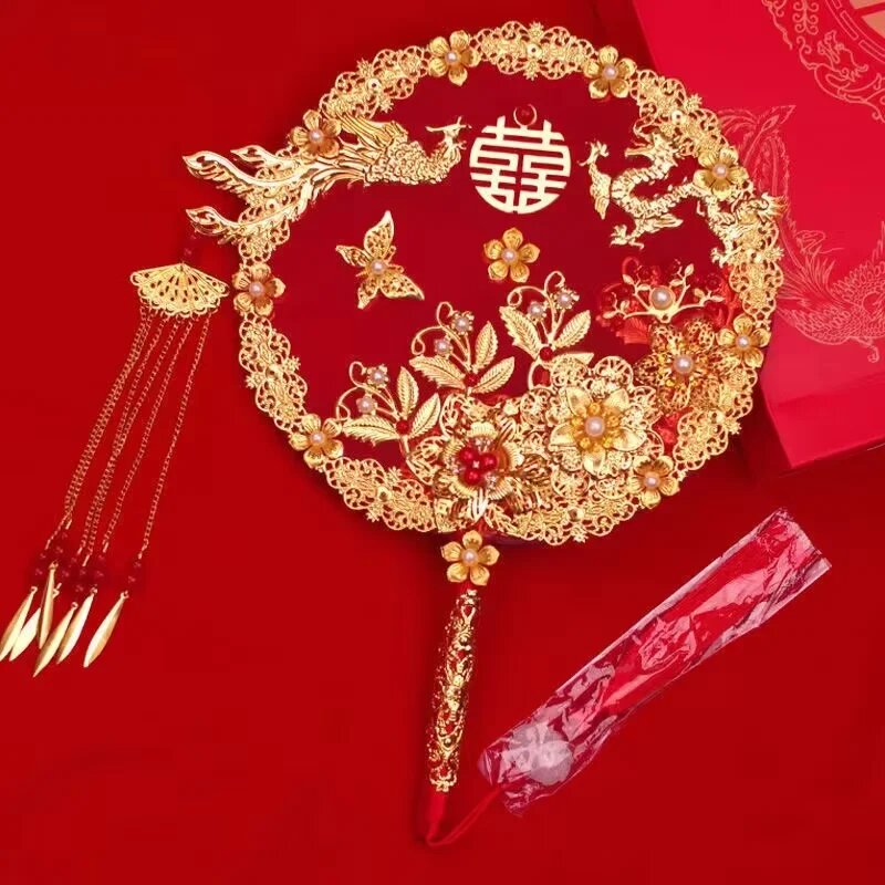 Классический китайский свадебный ручной веер для невесты, вмещающий Tuan Fan, винтажный праздничный веер Феникса, аксессуары для косплея Hanfu, женский веер, подарки