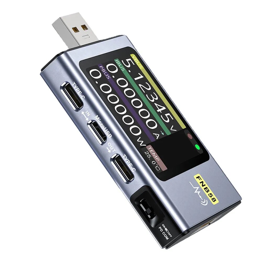OZ-VERG USB-тестер FNB58, Вольтметр, Амперметр, Совместимый с Детектором Быстрой Зарядки-Bluetooth