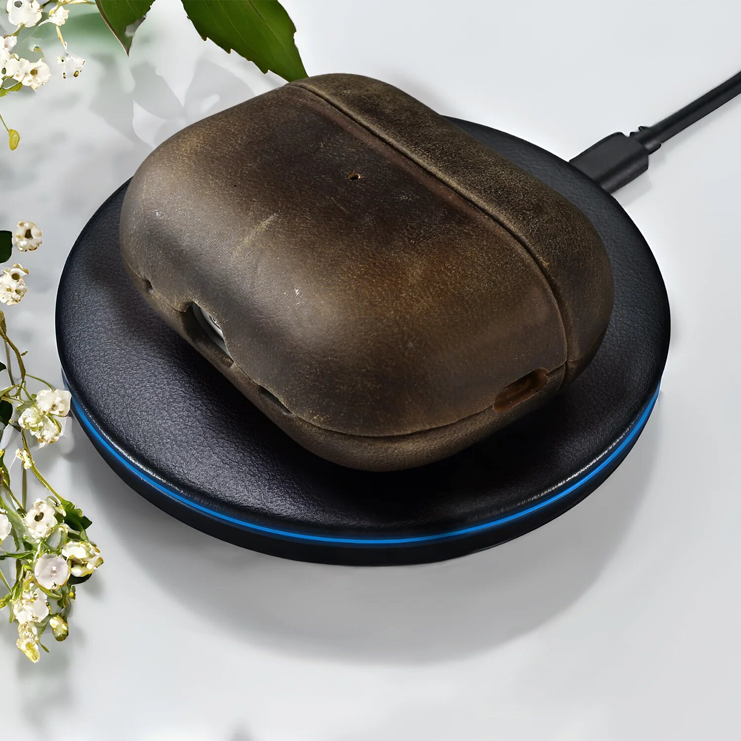 Чехол Crazy Horse из кожи для AirPods For Airpods 4, Orange Brown 3803