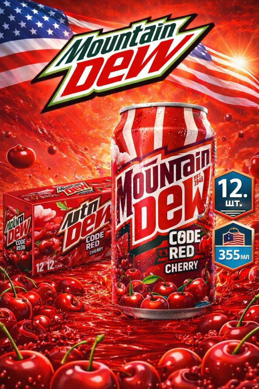 Газированный напиток Mountain Dew Code Red (Маунтин Дью Вишневый), США, 355 мл х 12 шт
